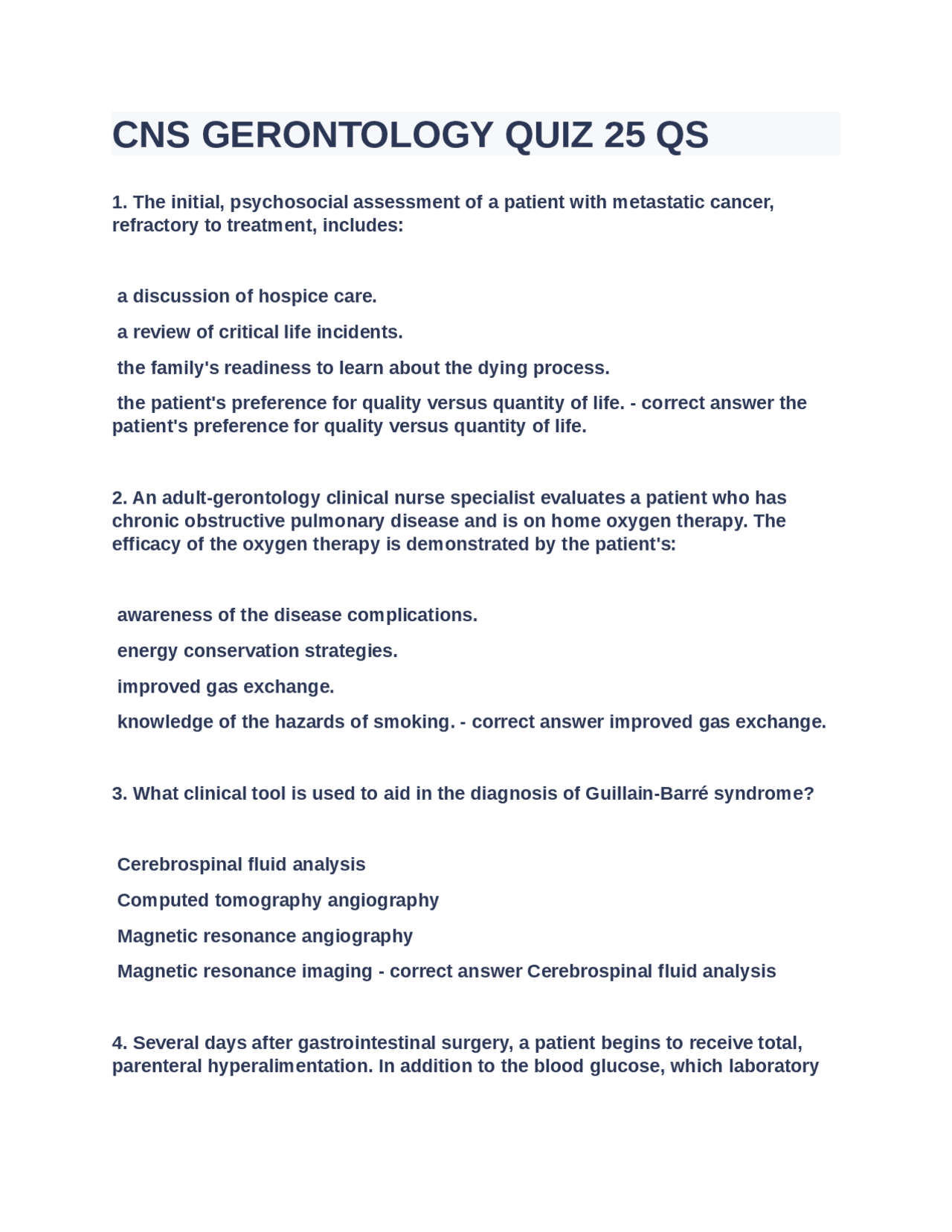 CNS GERONTOLOGY 25 questions with rationale | Exams Gerontology | Docsity