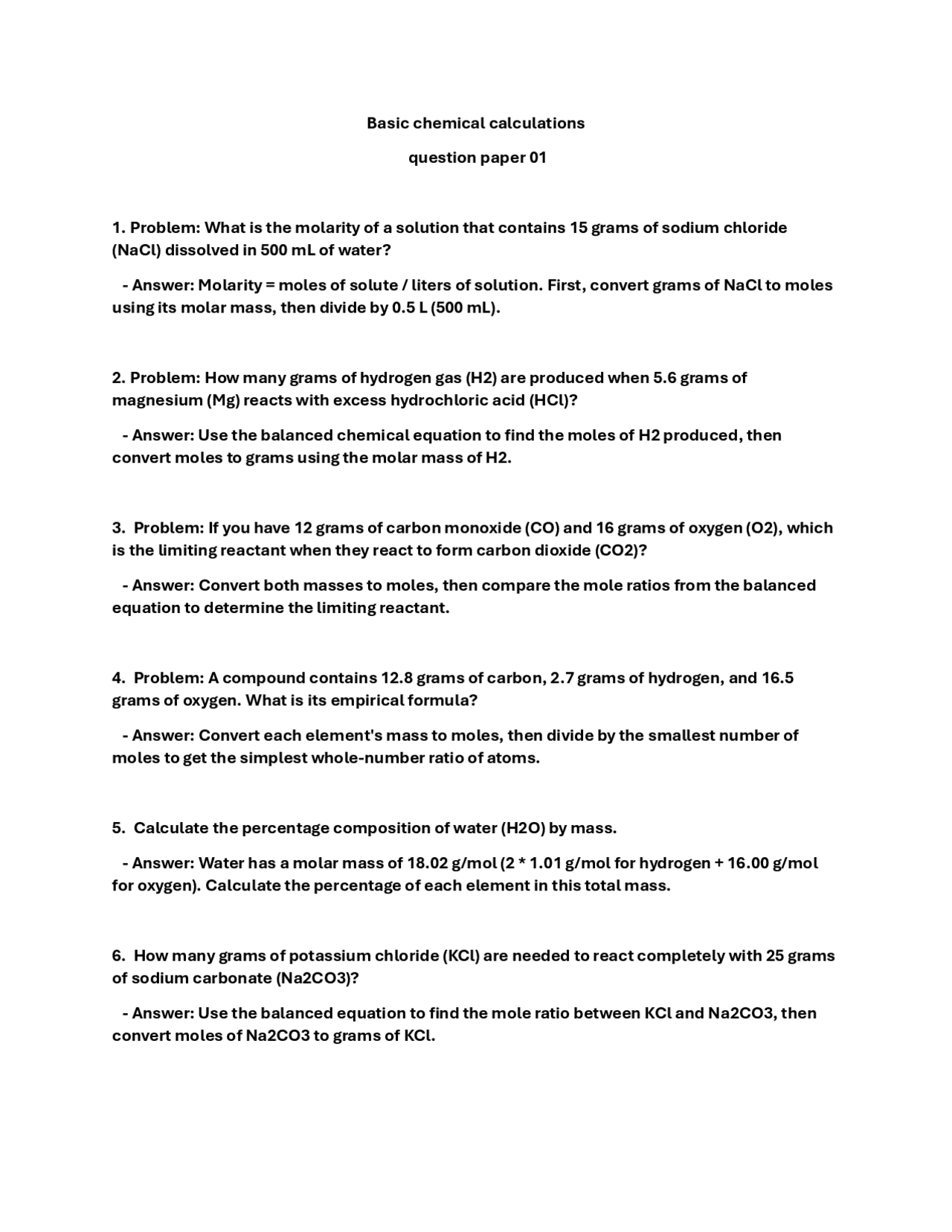 basic chemical calculation worksheet that helps you to understand ...