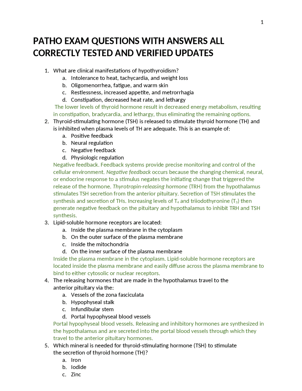 PATHO EXAM QUESTIONS WITH ANSWERS ALL CORRECTLY TESTED AND VERIFIED ...
