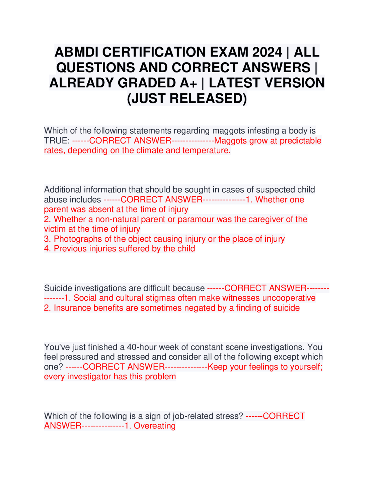 ABMDI CERTIFICATION EXAM 2024 | ALL QUESTIONS AND CORRECT ANSWERS ...