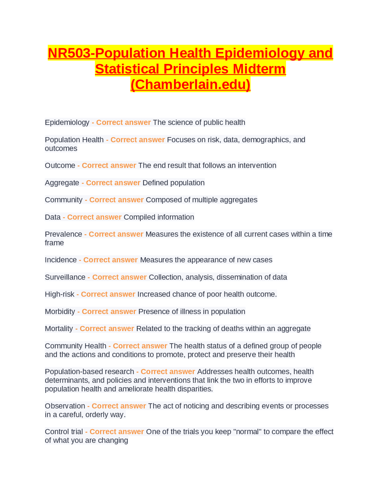 NR503-Population Health Epidemiology and Statistical Principles Midterm (Chamberlain.edu ...