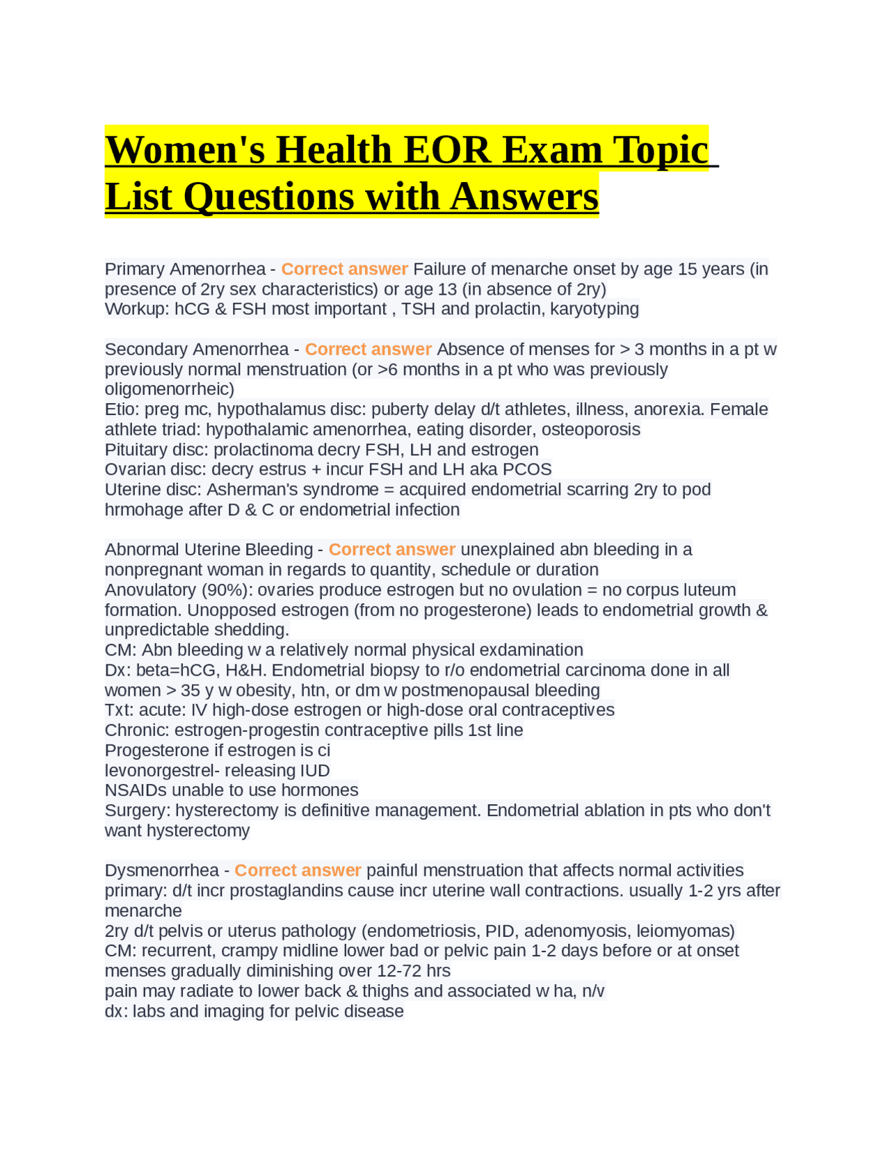 Menstrual Cycle, Pregnancy Complications, and Labor Process | Exams ...