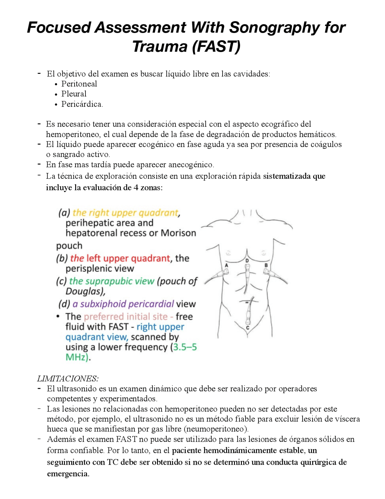 ultrasonido FAST en urgencias | Apuntes de Cirugía General | Docsity