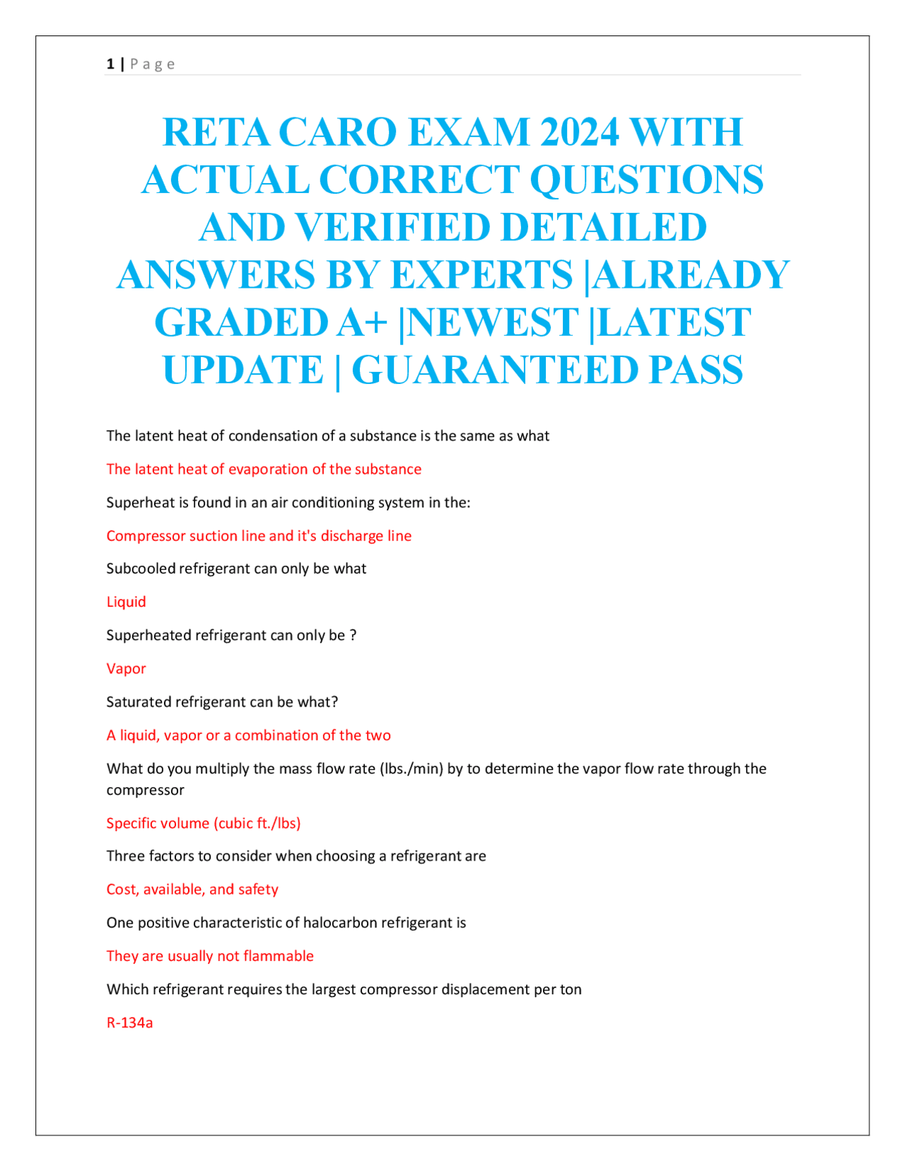 RETA CARO EXAM 2024 WITH ACTUAL CORRECT QUESTIONS AND VERIFIED DETAILED ...