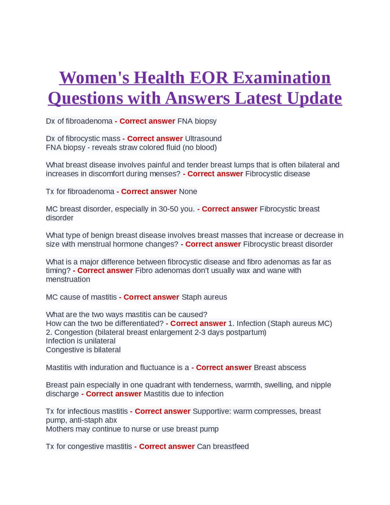 Women's Health Exam: Q&A on Breast Diseases, Mastitis, Vaginitis, PID ...