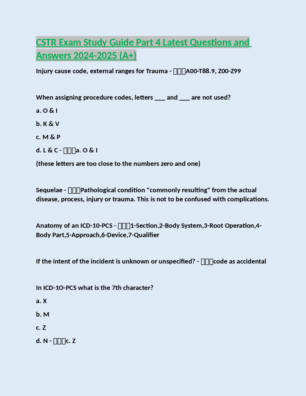 CSTR Exam Study Guide Part 4 Latest Questions and Answers 2024-2025 (A+ ...
