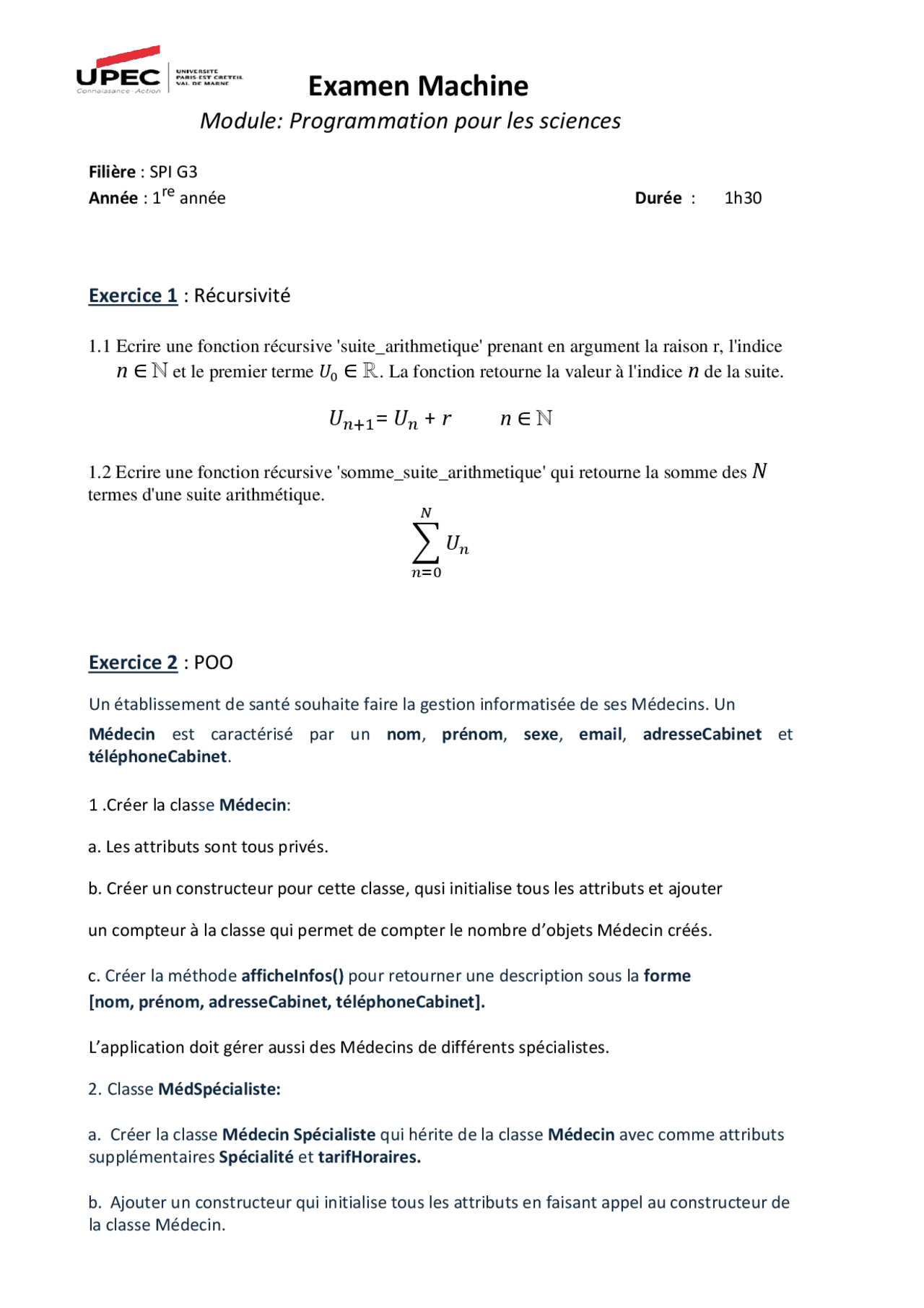 Examen machine sur la programmation orientée objet | Examens ...