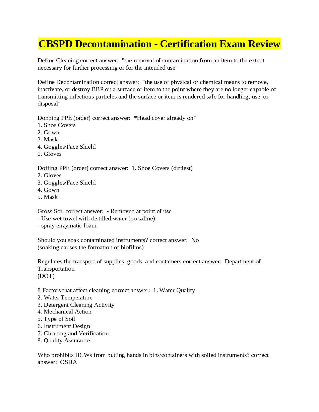 CBSPD Decontamination Certification Exam Review: Principles and ...