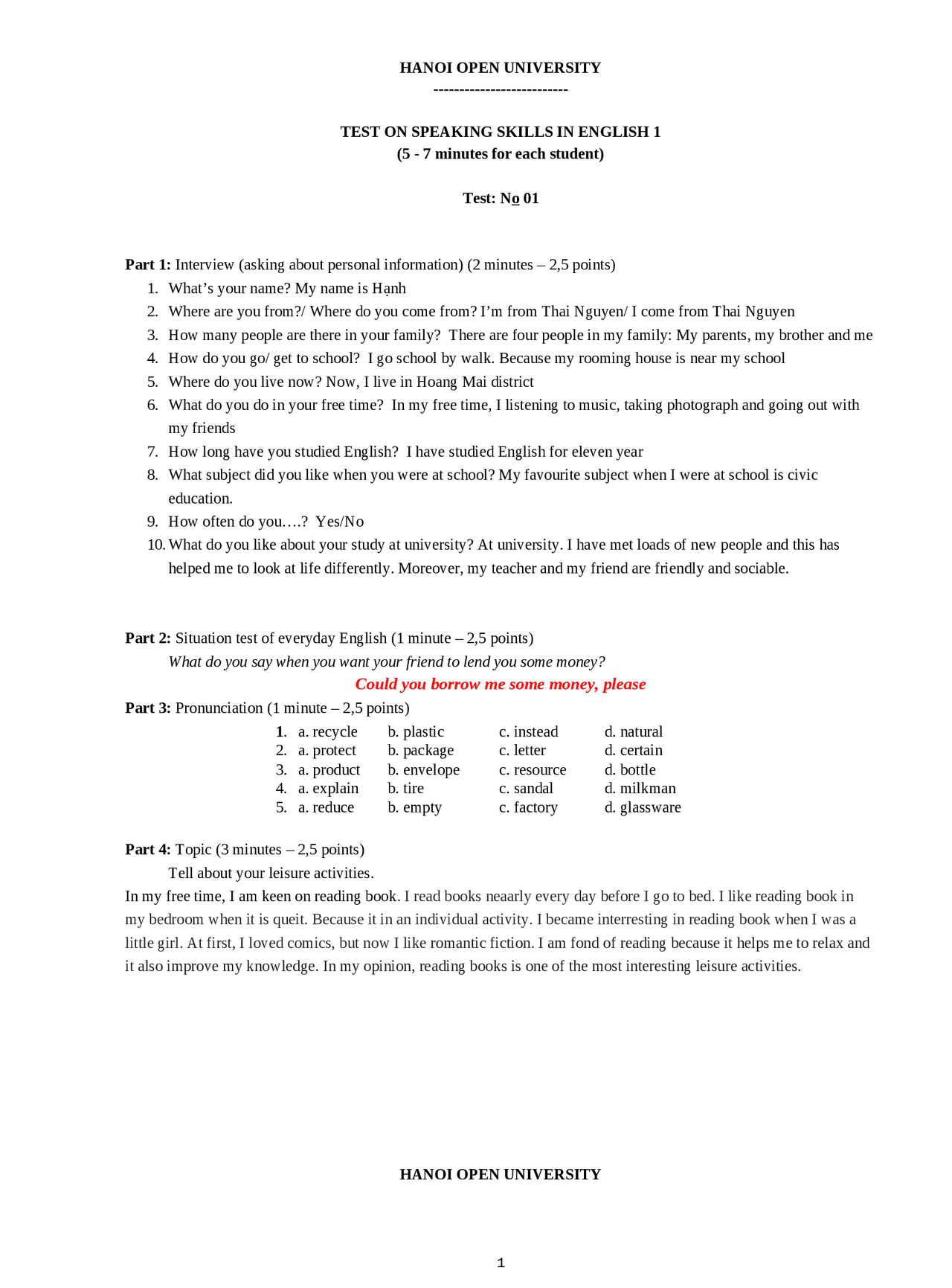 English Test Excerpts | Exams Business English | Docsity