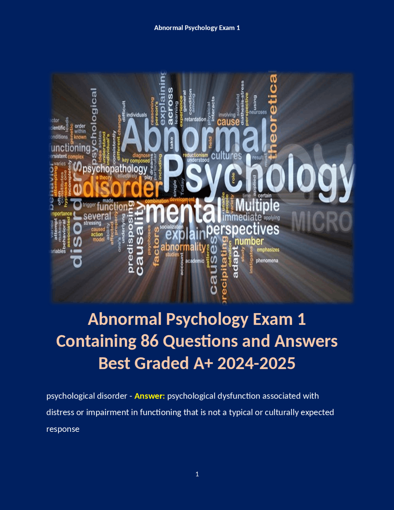 Abnormal Psychology Exam 1: Understanding Psychological Disorders and ...