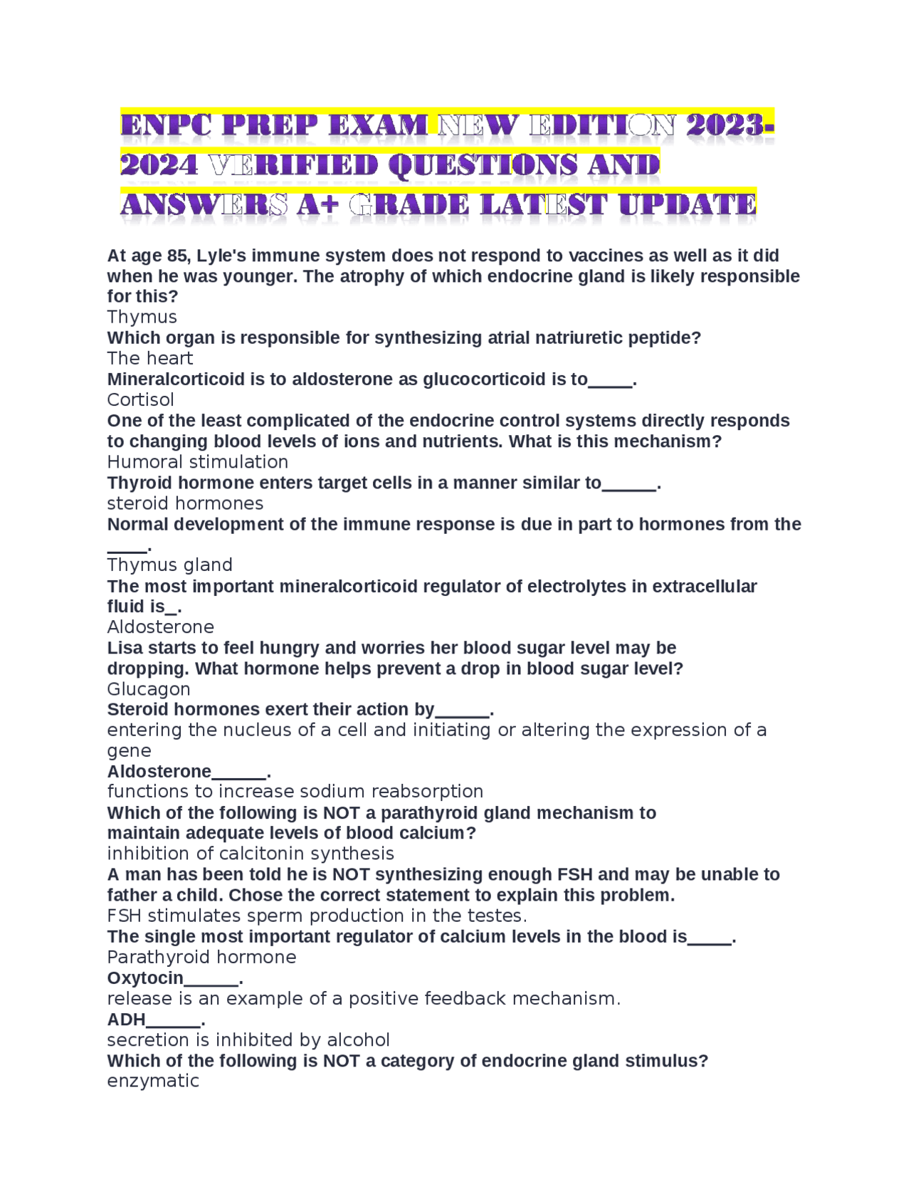 ENPC PREP EXAM NEW EDITION 2023-2024 VERIFIED QUESTIONS AND ANSWERS A+ ...