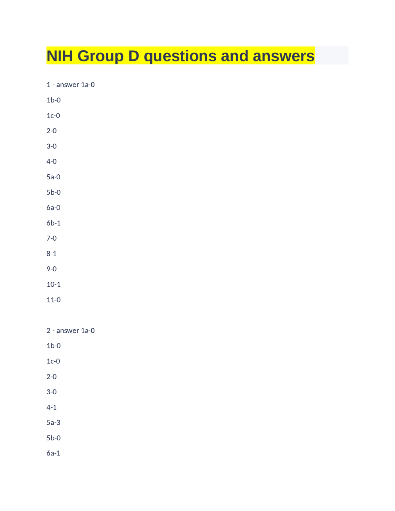 NIH Group D questions and answers | Study notes Cardiology | Docsity