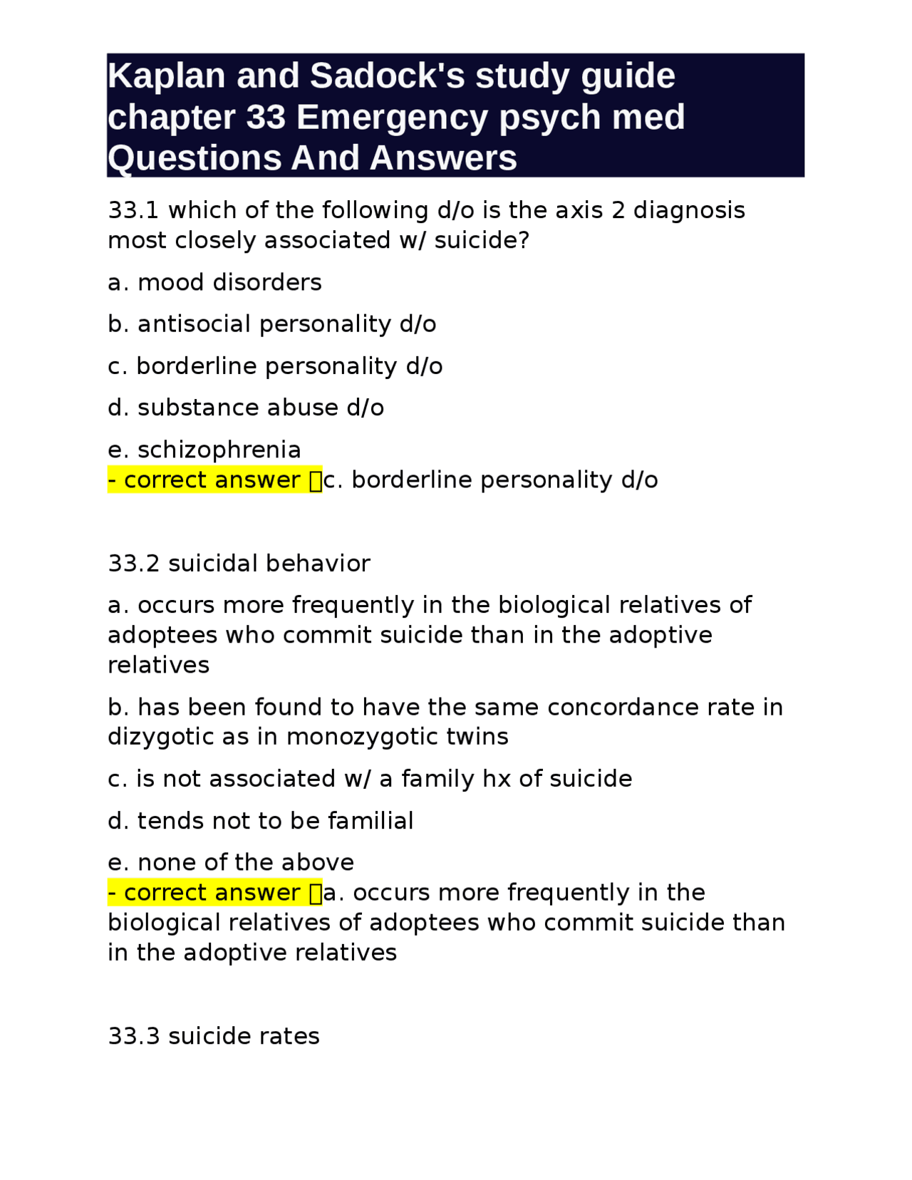 Kaplan and Sadock's Study Guide: Chapter 33 - Emergency Psych Med ...