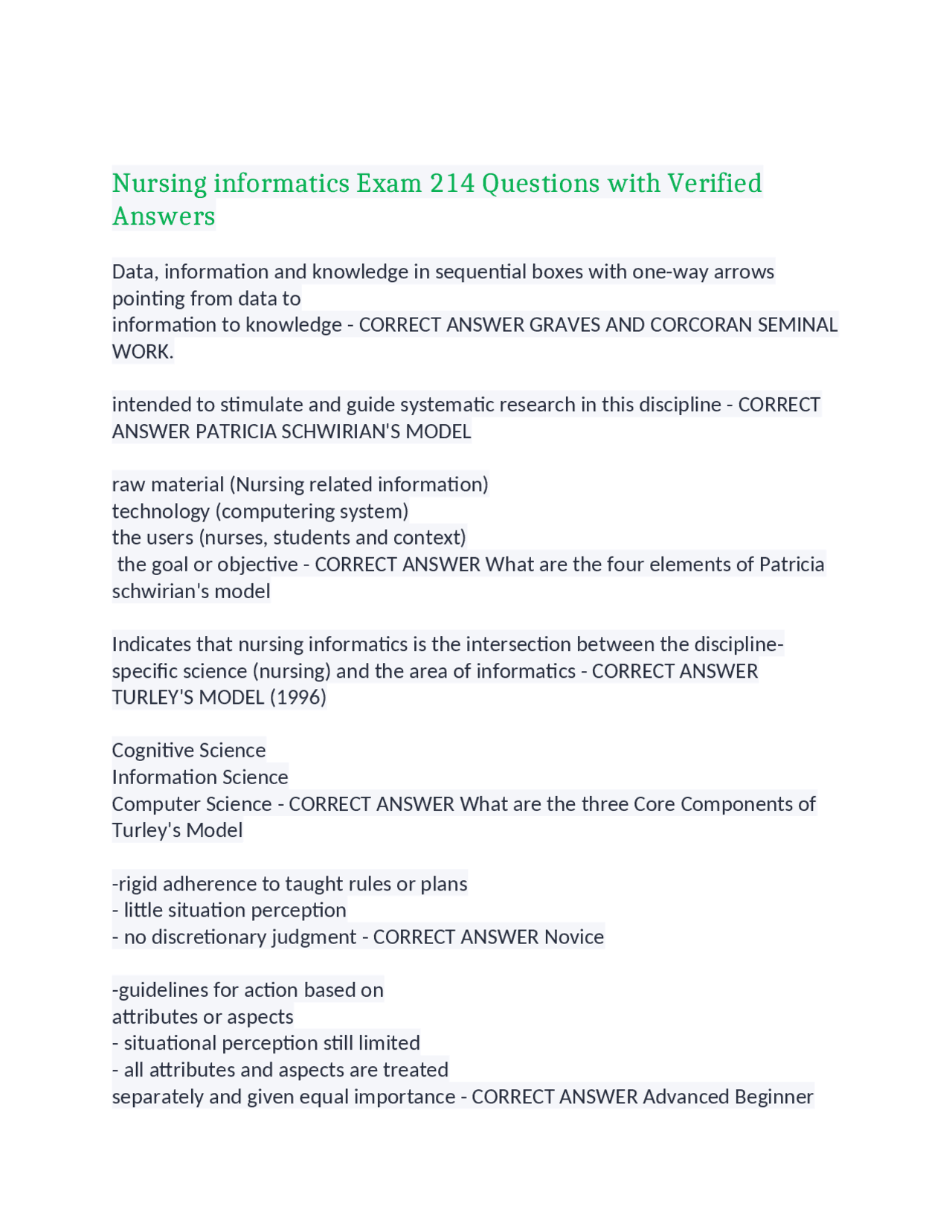 Nursing informatics Exam 214 Questions with Verified Answers,100% ...