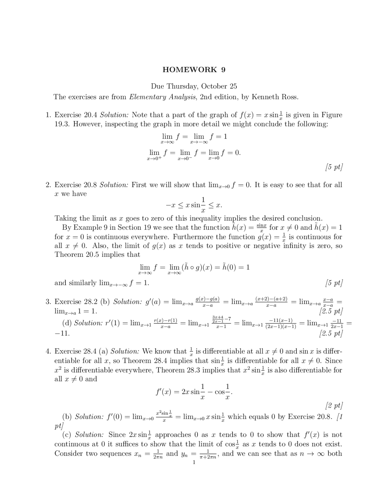 Calculus Homework Solutions: Exercise 20.4, 20.8, 28.2, 28.4, 28.8, 28.16 | Assignments ...