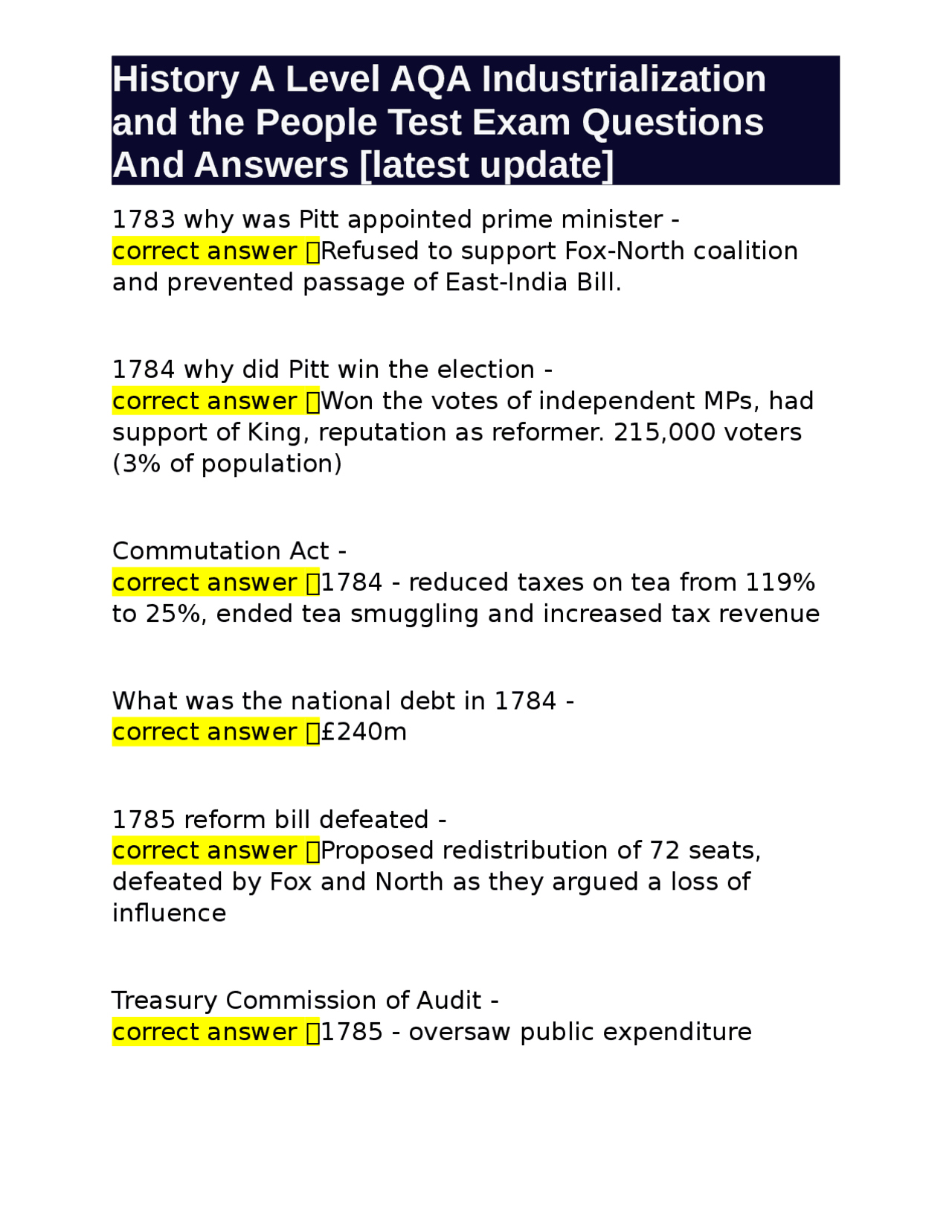 History A Level AQA Industrialization and the People Test Exam ...