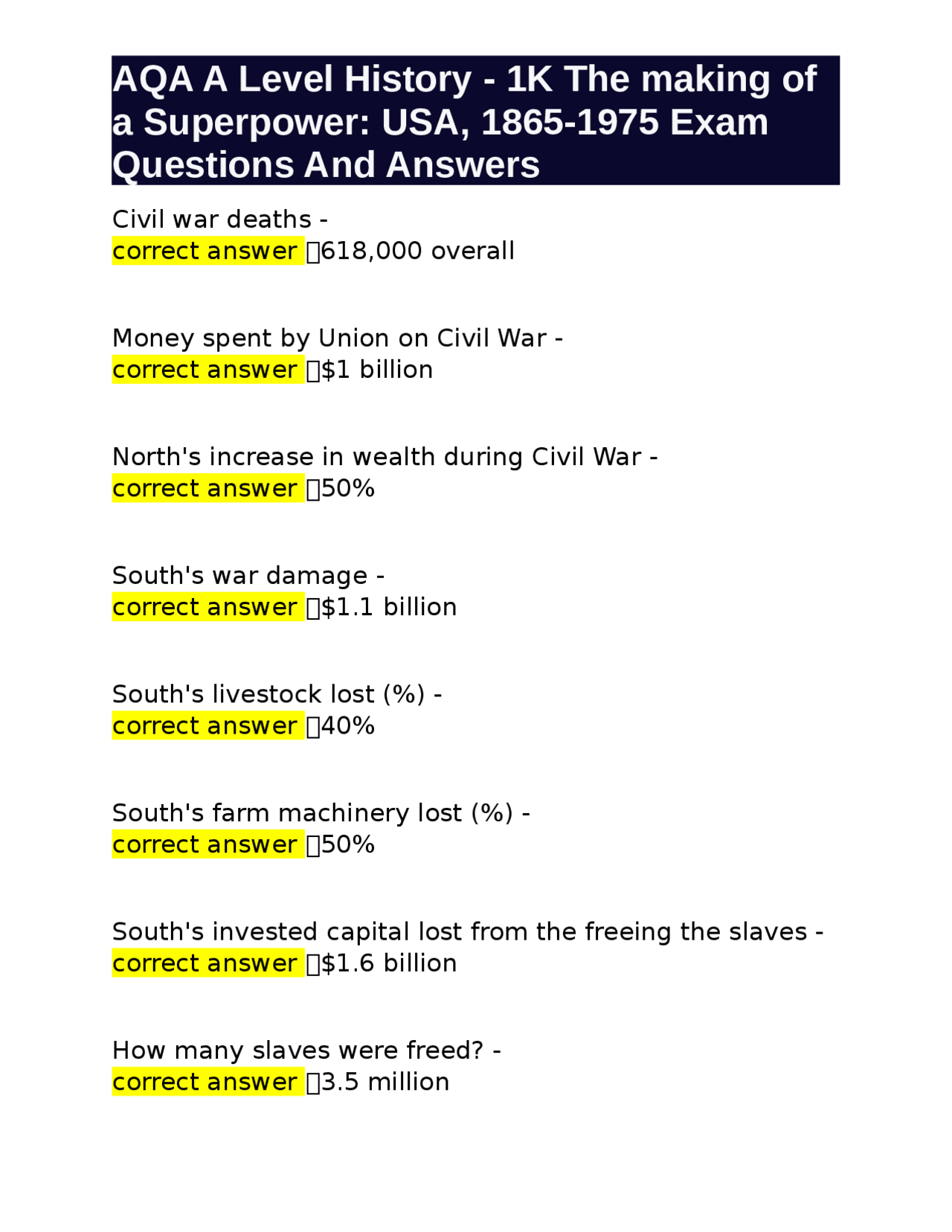 AQA A Level History - 1K The making of a Superpower: USA, 1865-1975 ...
