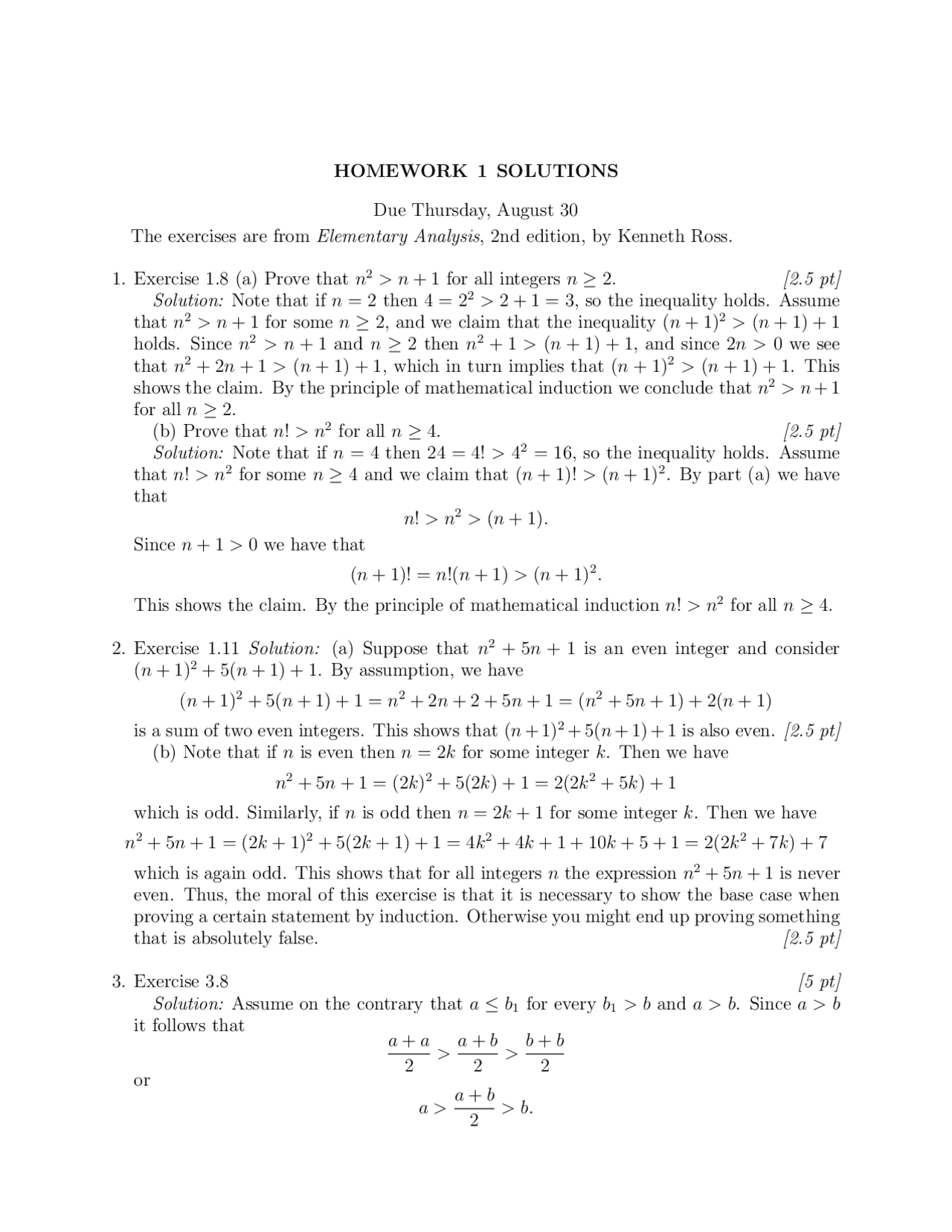 Solutions to assignments from Elementary Analysis by Ross | Assignments Mathematical Analysis ...