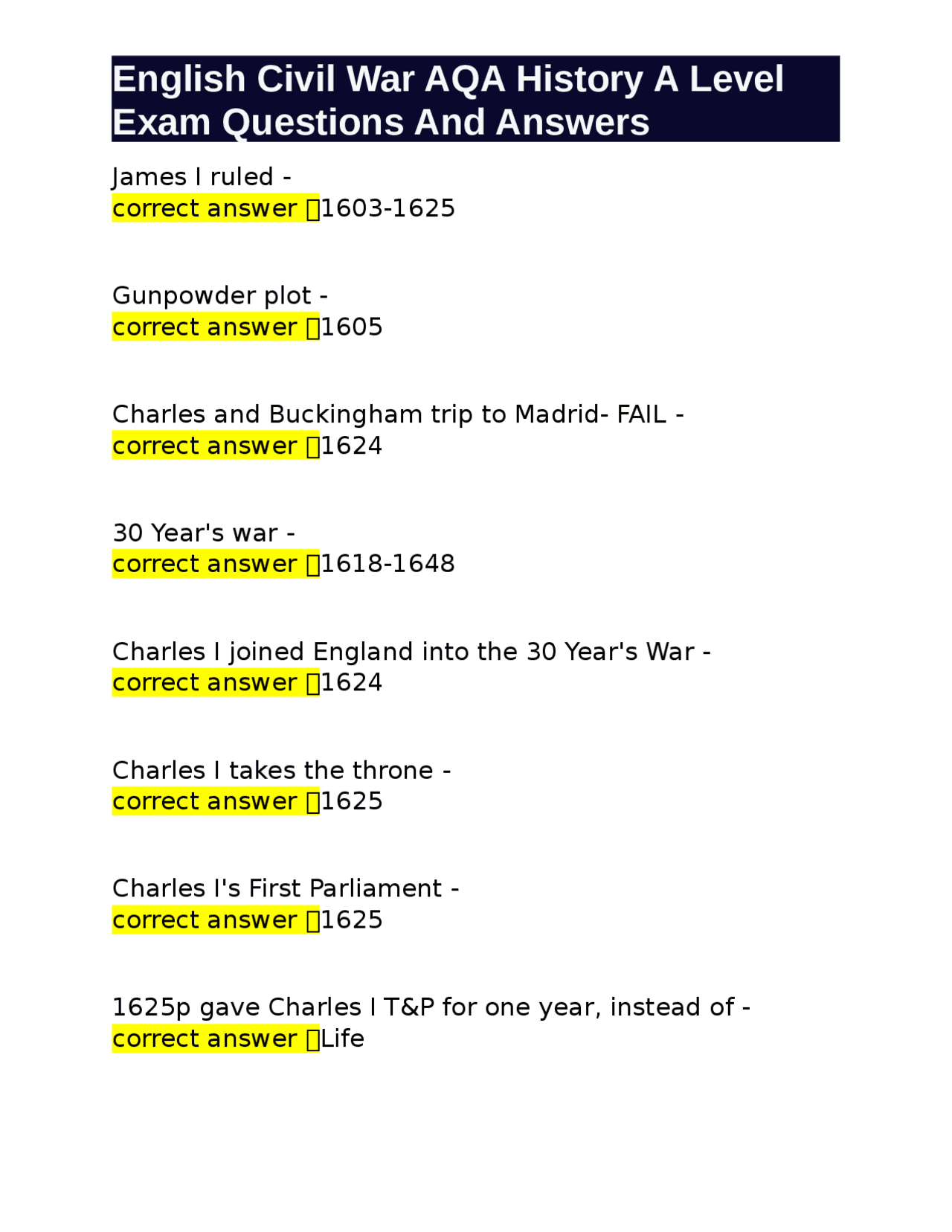 English Civil War AQA History A Level Exam Questions and Answers ...