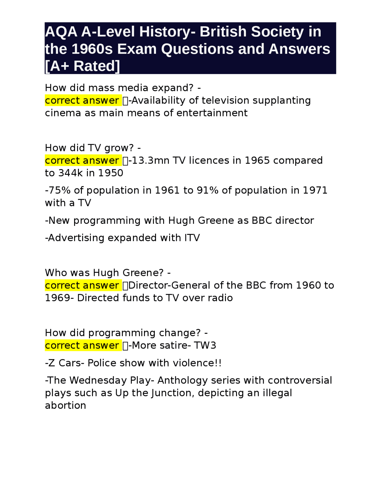 AQA A-Level History- British Society in the 1960s Exam Questions and ...