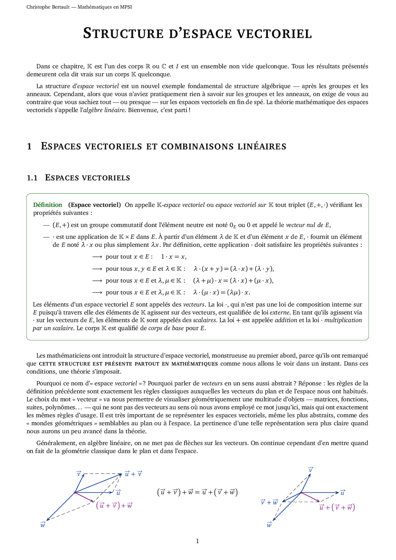 cours structure des espaces vectoriel | Study notes Mathematics | Docsity
