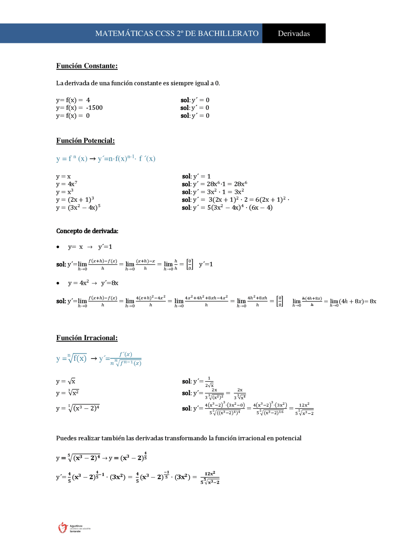 Derivadas de matematicas | Esquemas y mapas conceptuales de Matemáticas | Docsity