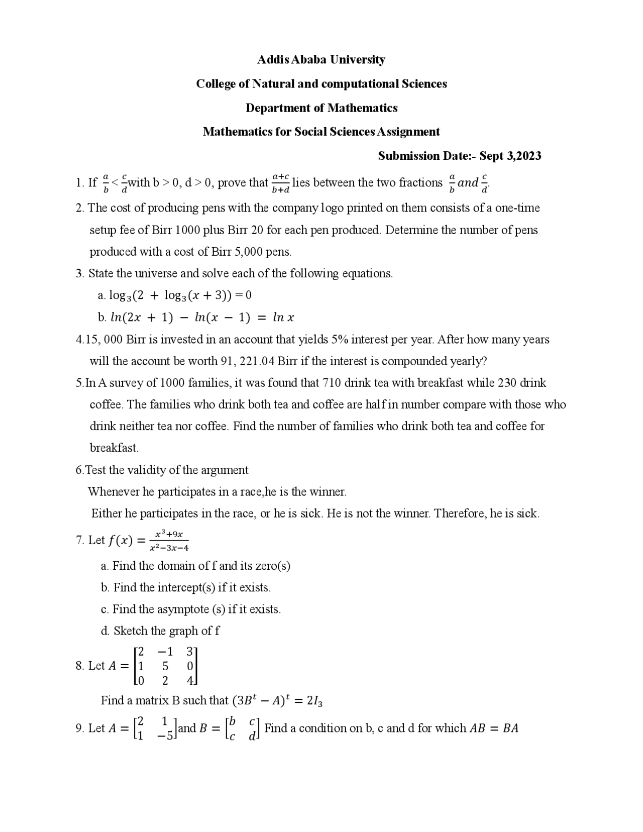 Mathematics exam for high school | Exams Mathematics | Docsity