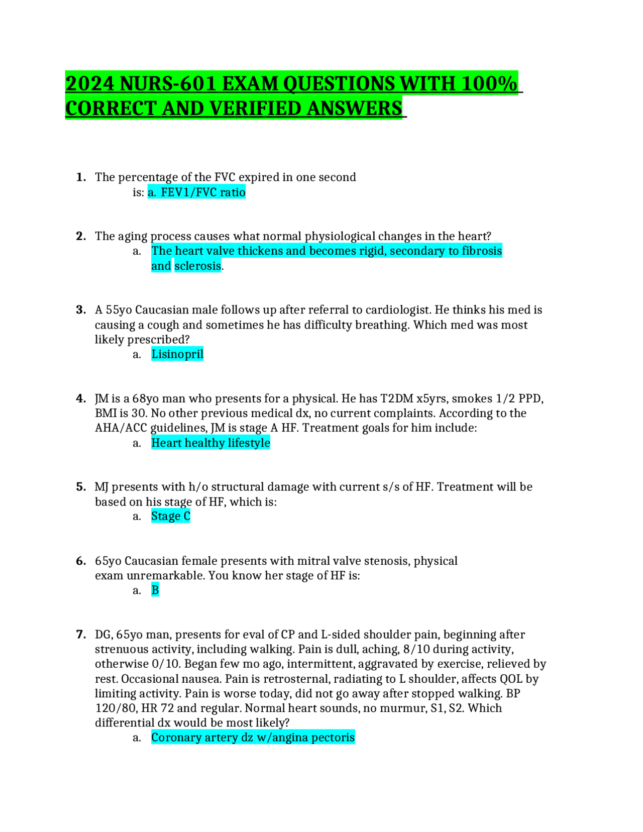 2024 NURS-601 EXAM QUESTIONS WITH 100% CORRECT AND VERIFIED ANSWERS | Exams Nursing | Docsity