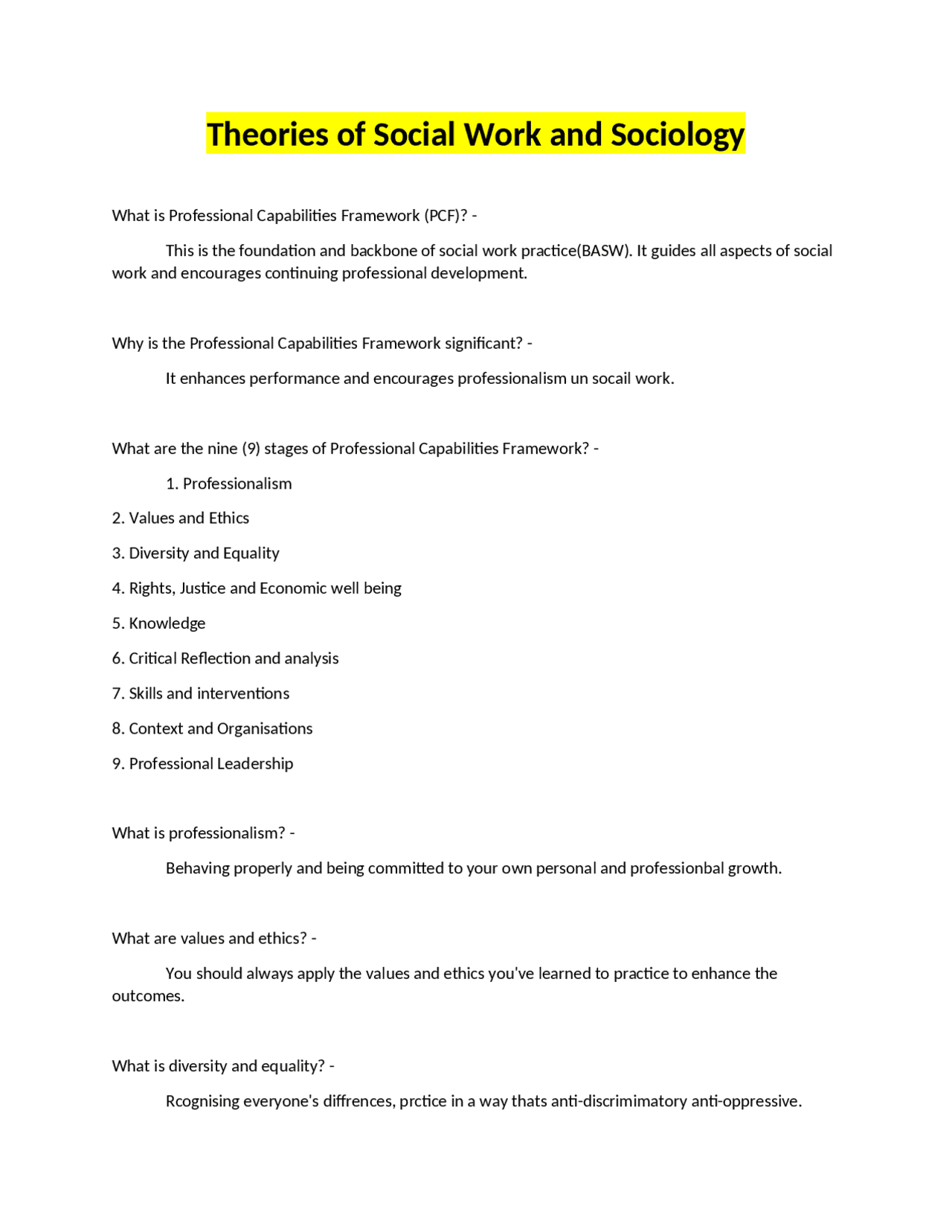 Theories of Social Work and Sociology | Exams Social Work | Docsity