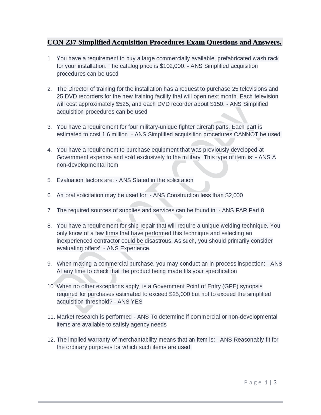 Simplified Acquisition Procedures: Exam Questions and Answers | Exams ...