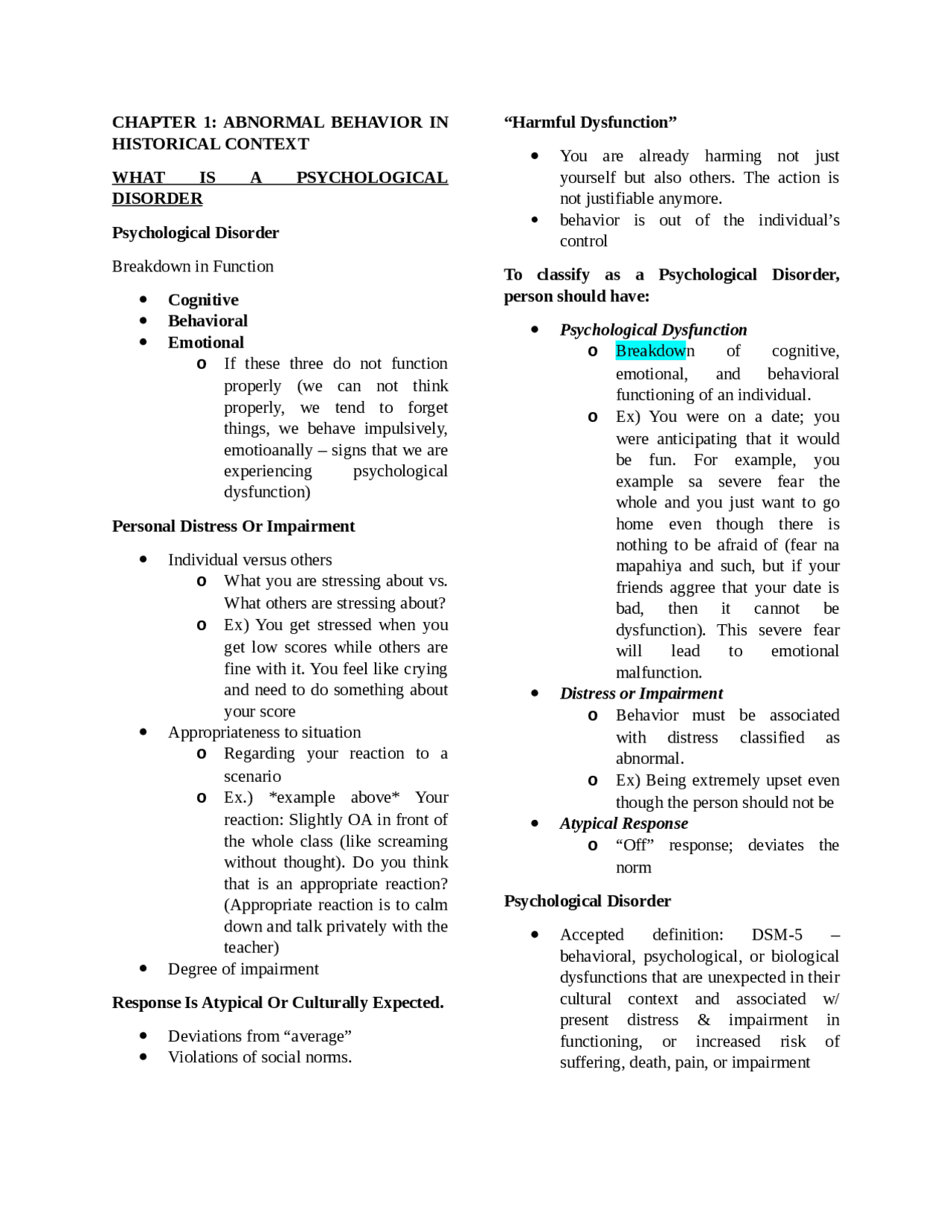 Abnormal Psychology Transes | Study notes Psychology | Docsity