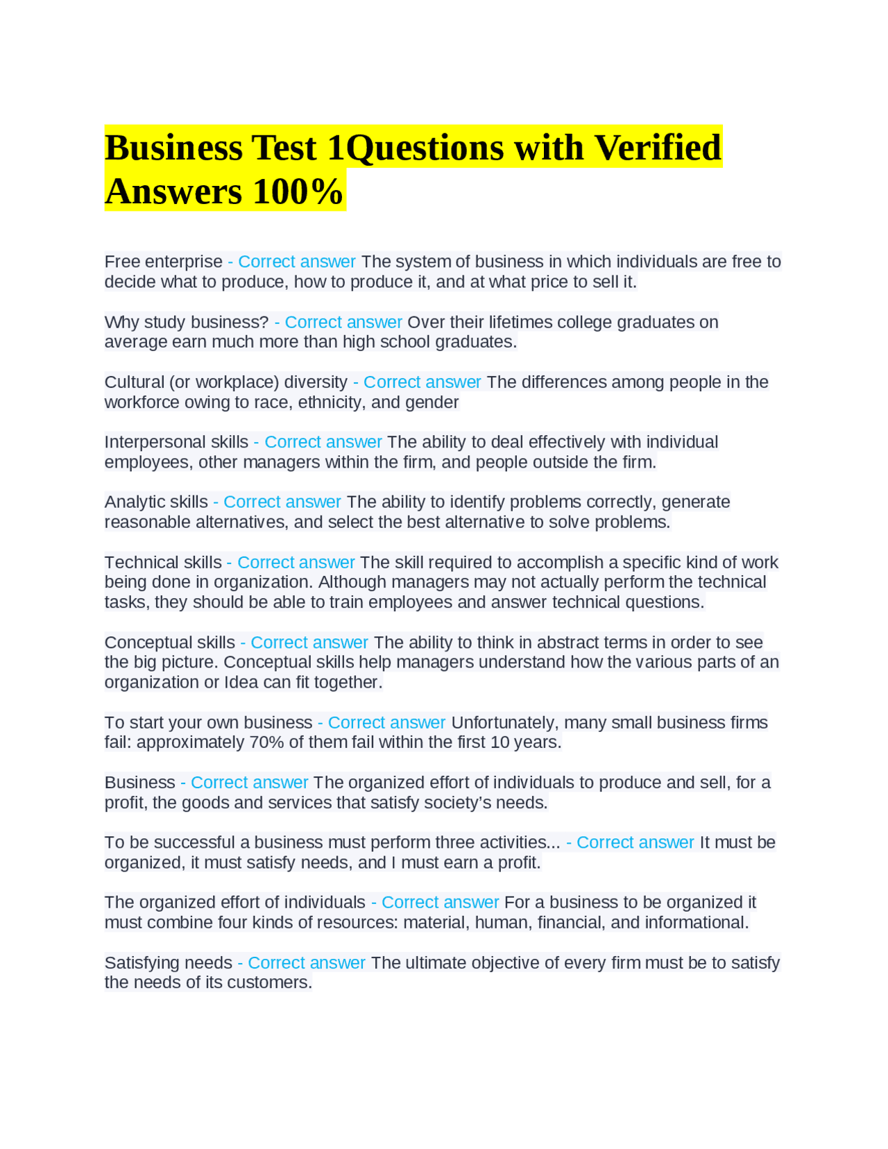Business Fundamentals: Study Guide for Exam | Exams Business Economics ...