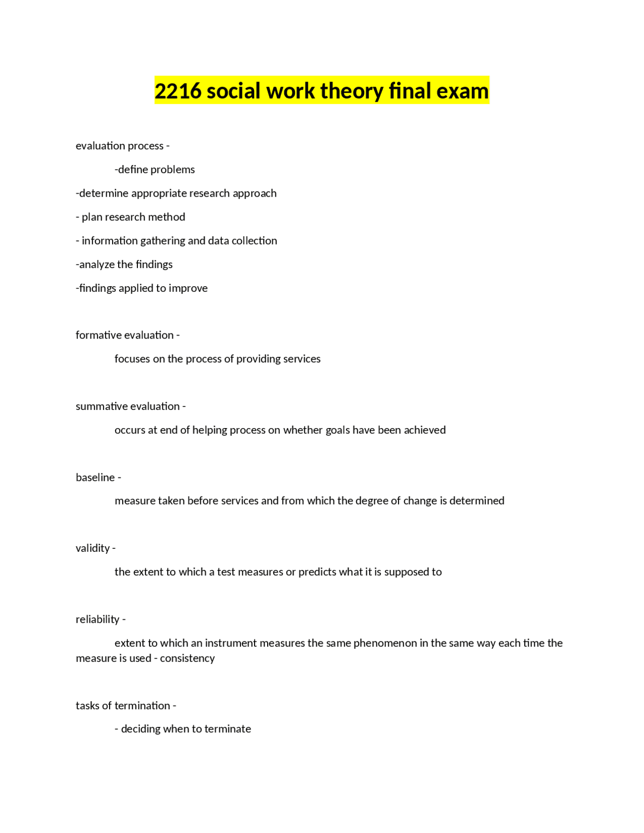 2216 social work theory final exam | Exams Social Work | Docsity