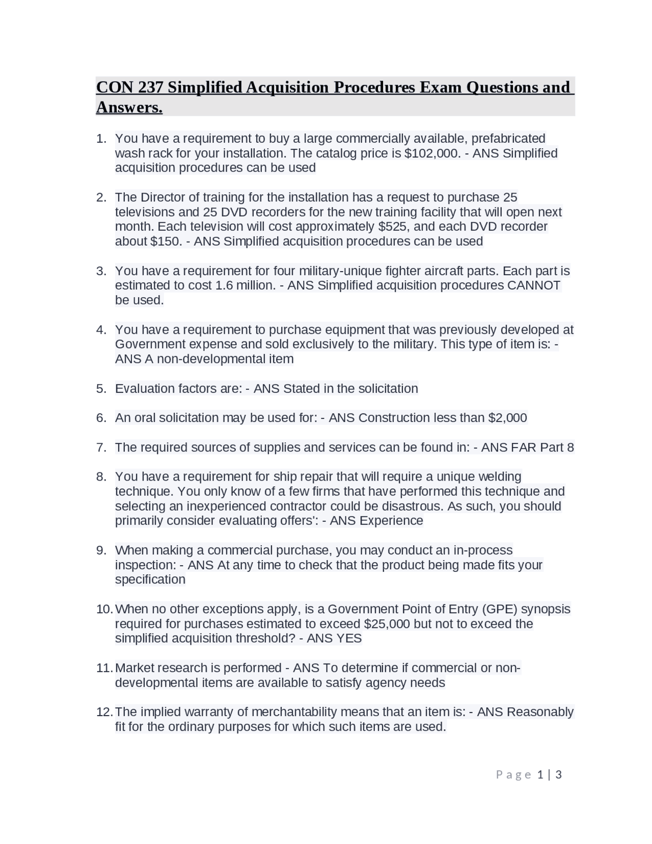 Simplified Acquisition Procedures: Exam Questions and Answers | Exams ...