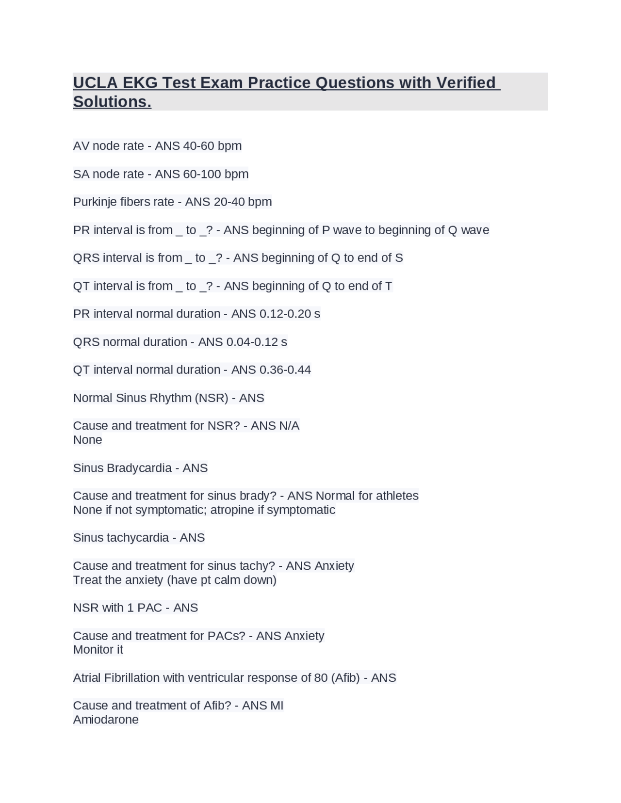 UCLA EKG Test Exam Practice Questions with Verified Solutions. | Exams ...