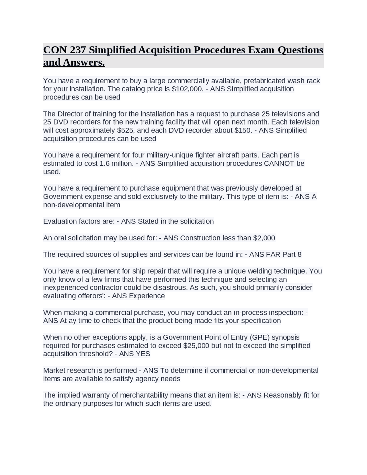 Simplified Acquisition Procedures: Exam Questions and Answers | Exams ...