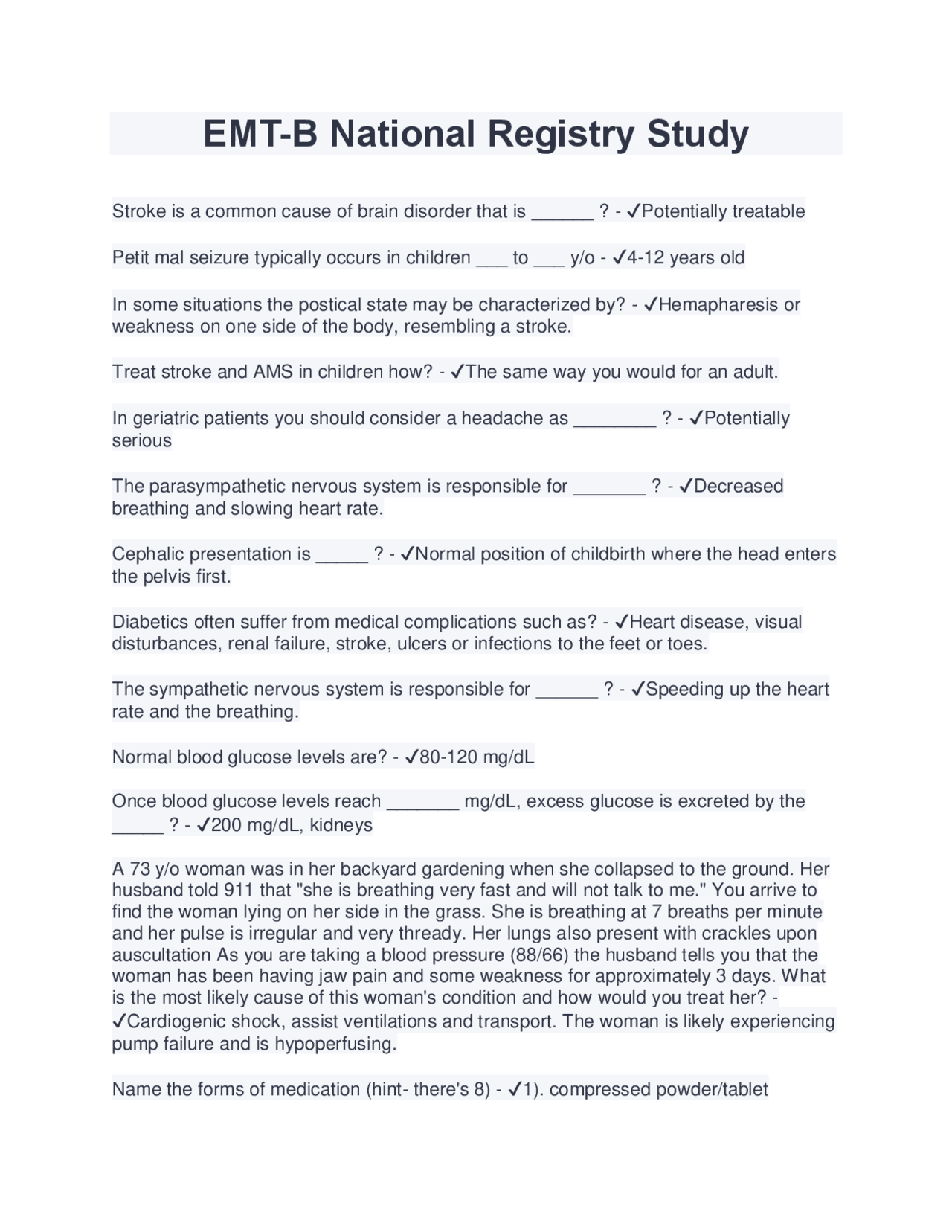 EMT-B National Registry Study (Latest 2024/2025) Complete Solutions ...