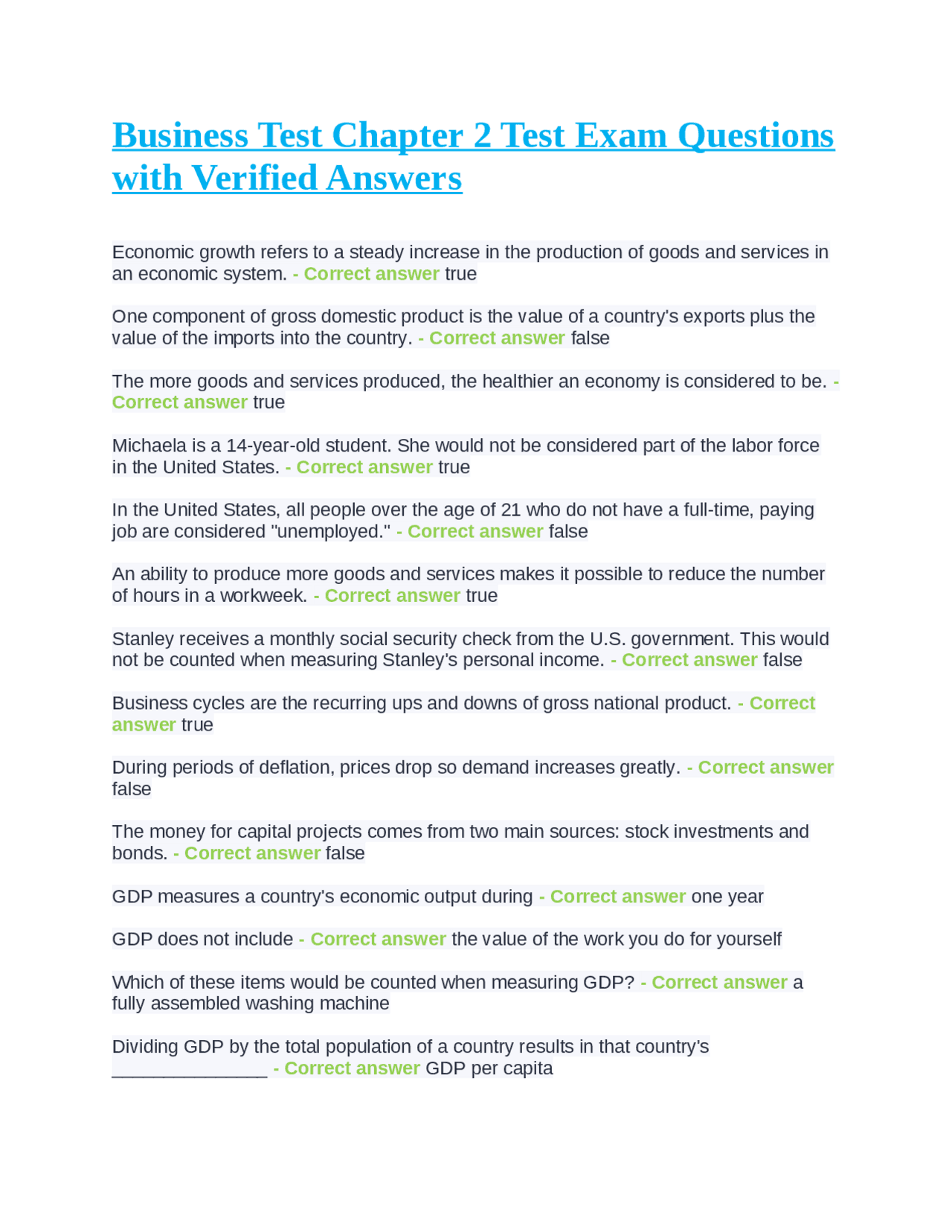 Business Test Chapter 2: Exam Questions and Answers | Exams Business ...
