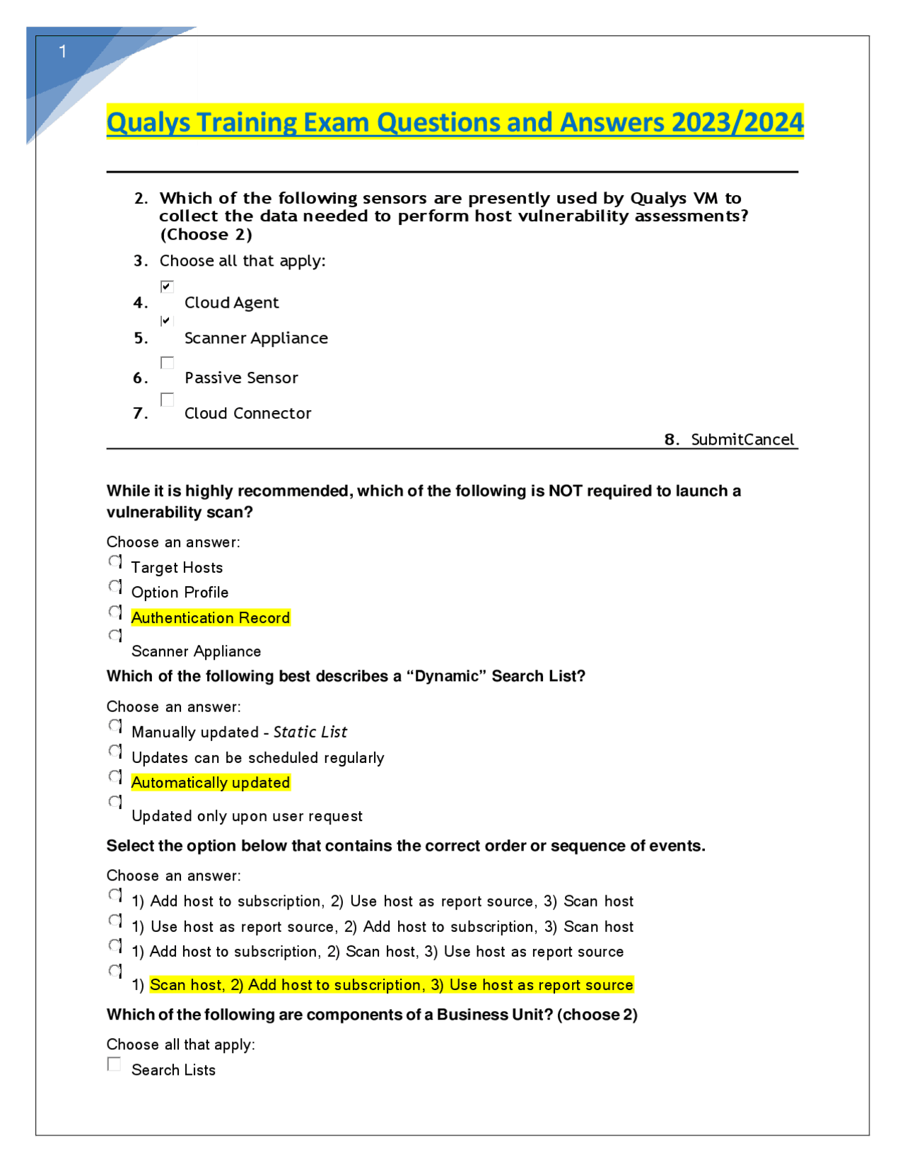 Qualys Training Exam Questions and Answers 2023/2024 | Exams Nursing ...