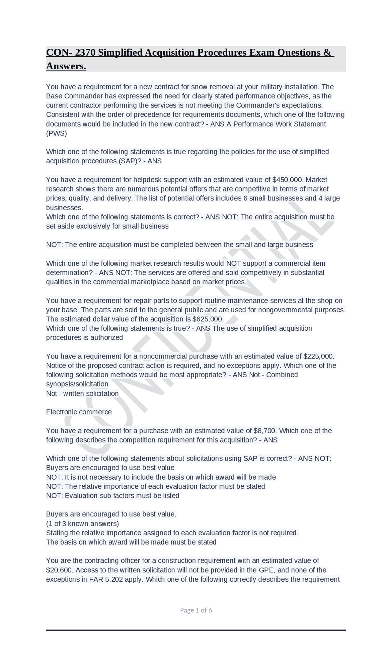 CON- 2370 Simplified Acquisition Procedures Exam Questions & Answers ...