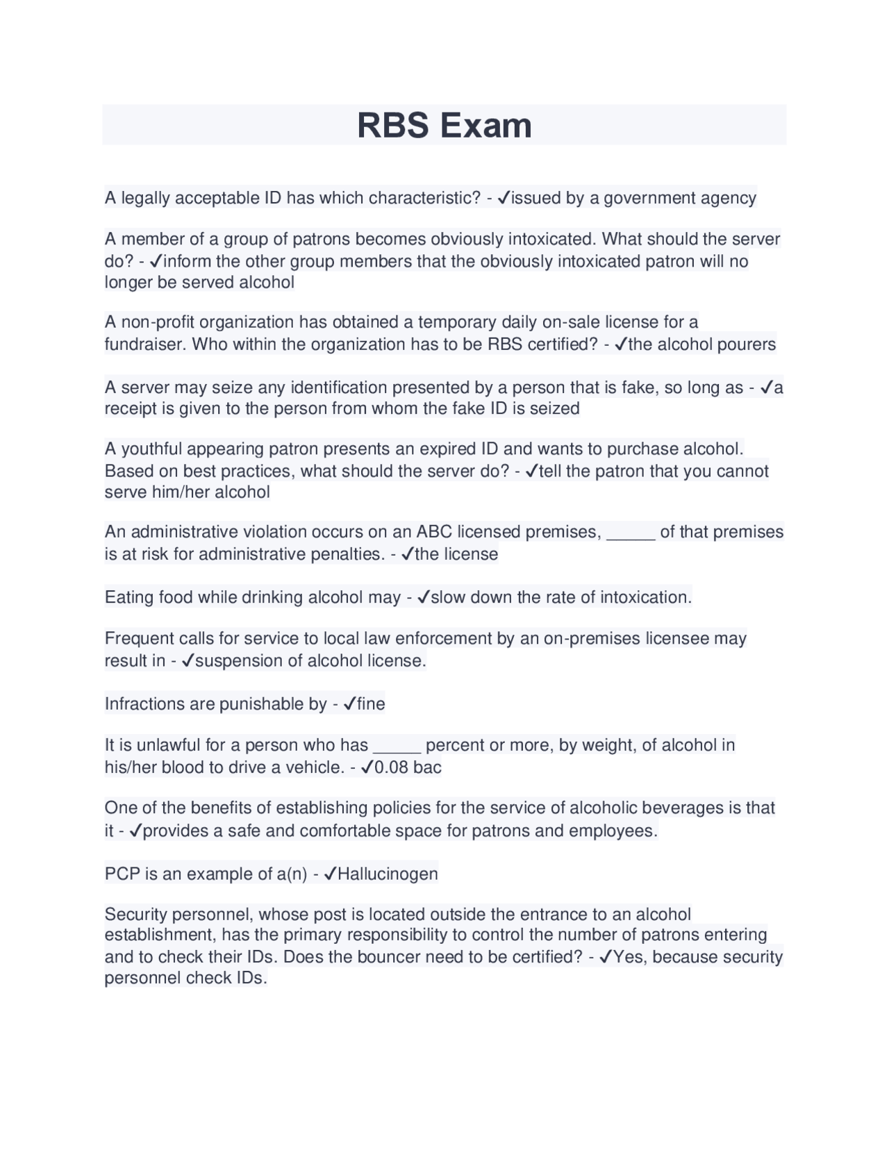 RBS Exam (Latest 2024/2025) Graded A | Exams Nursing | Docsity