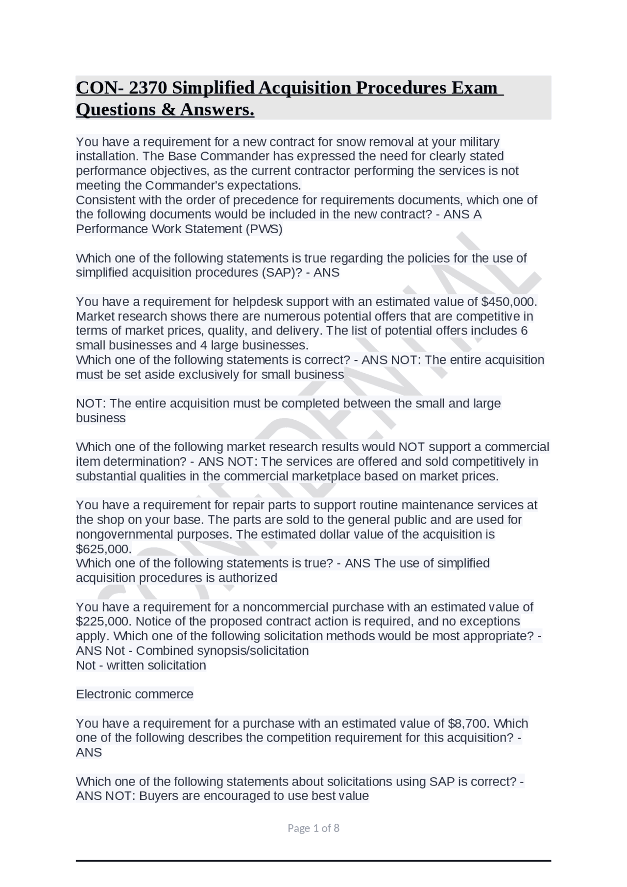 CON- 2370 Simplified Acquisition Procedures Exam Questions & Answers ...