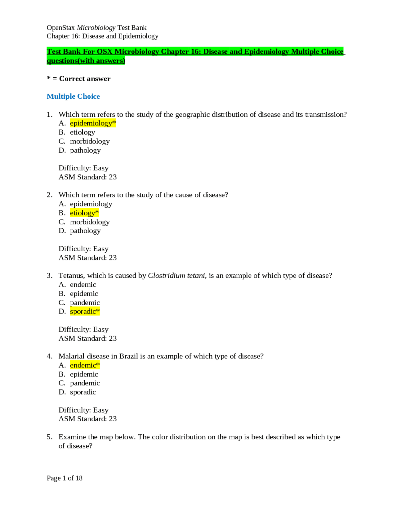 Test Bank For OSX Microbiology Chapter 16: Disease and Epidemiology ...