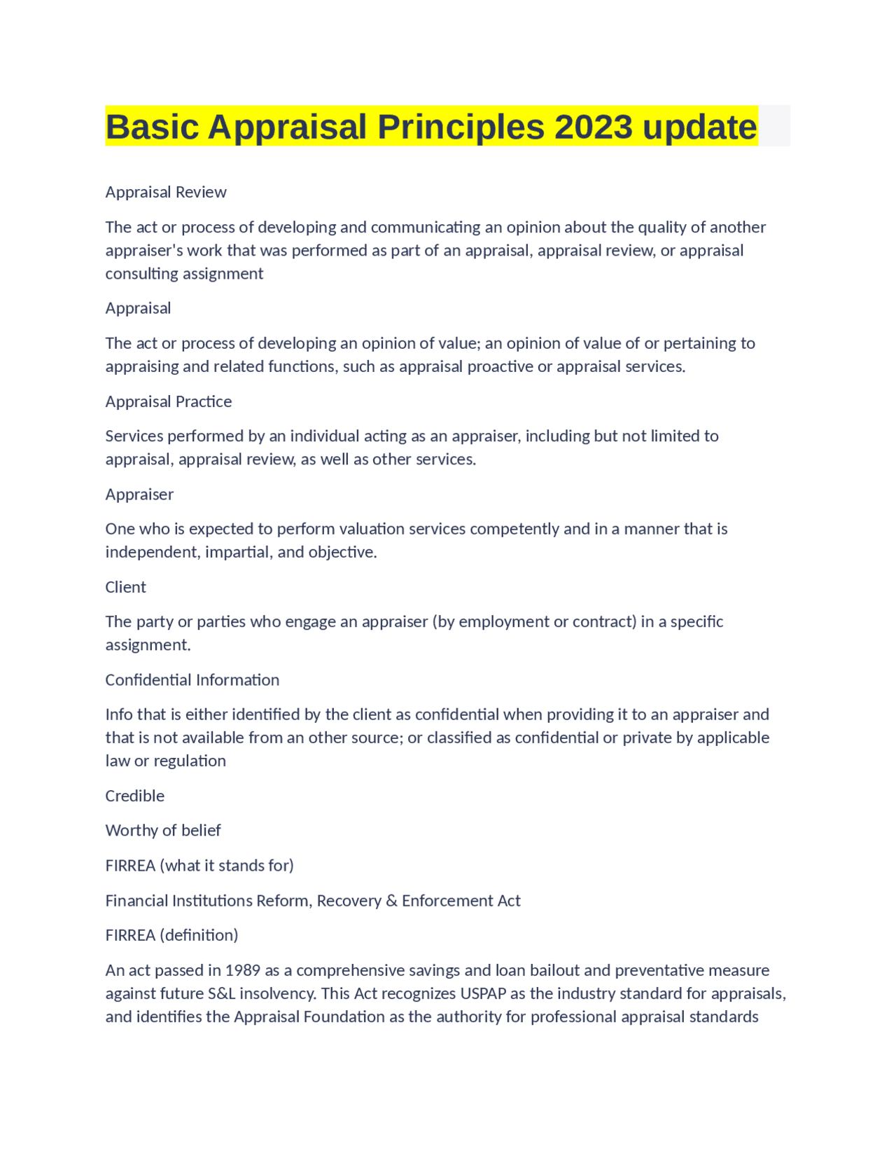 Basic Appraisal Principles 2023 update | Exams Law | Docsity