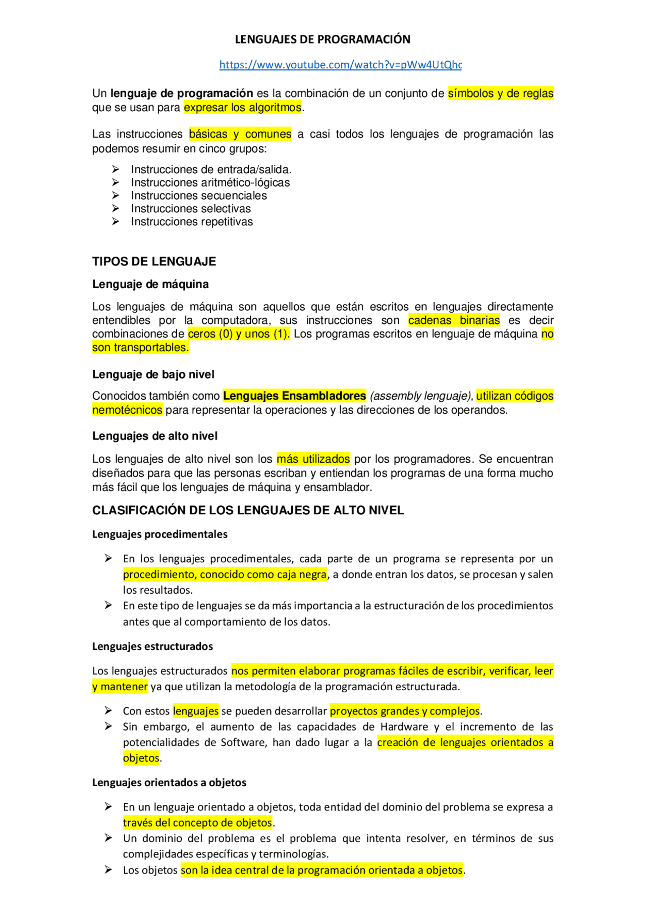 Lenguaje de programación | Resúmenes de Informática | Docsity