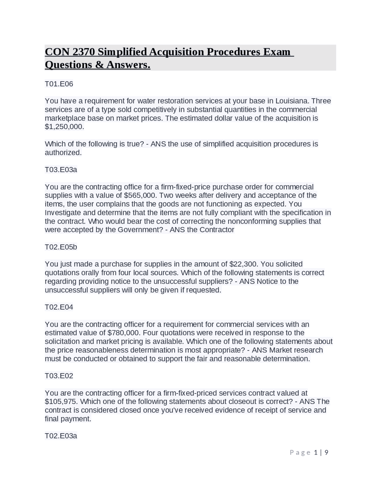 CON 2370 Simplified Acquisition Procedures Exam Questions & Answers ...