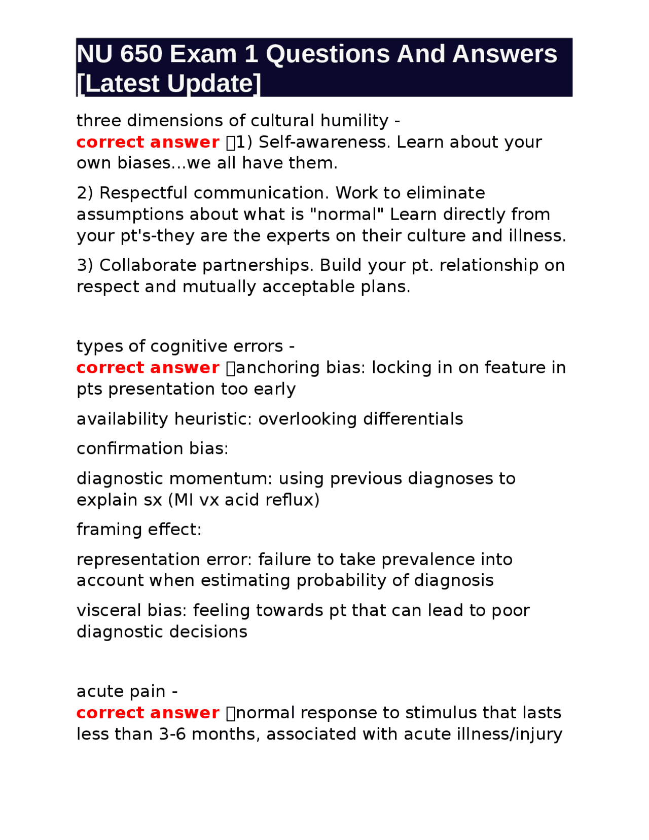 NU 650 Exam 1 Questions And Answers [Latest Update] | Exams Nursing ...