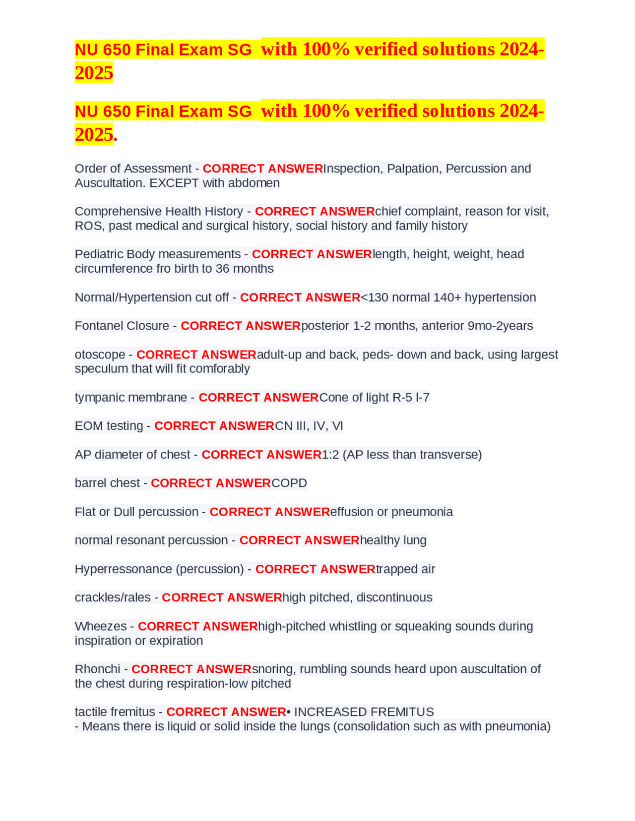 Comprehensive Medical Examination Guide | Exams Nursing | Docsity