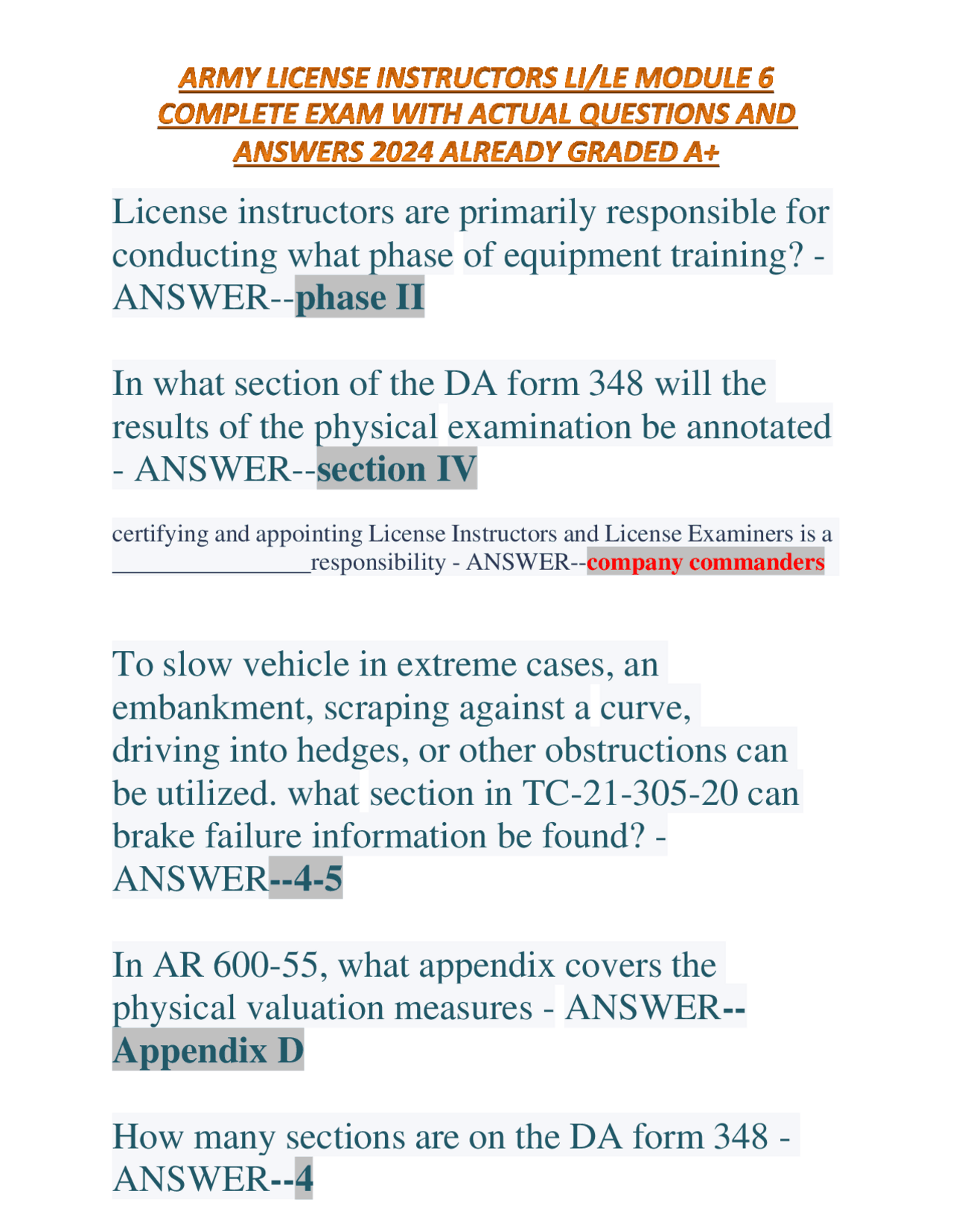 Military Driver Training and Licensing Guidelines | Exams Law | Docsity
