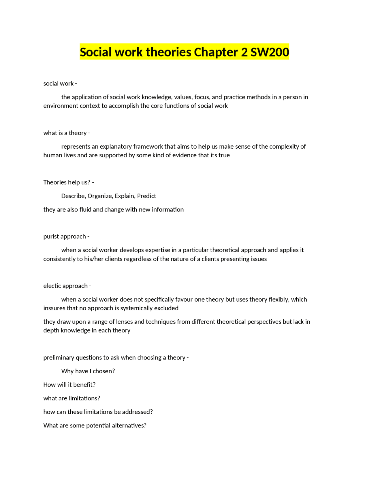 Social Work Theories: A Comprehensive Guide | Exams Social Work | Docsity